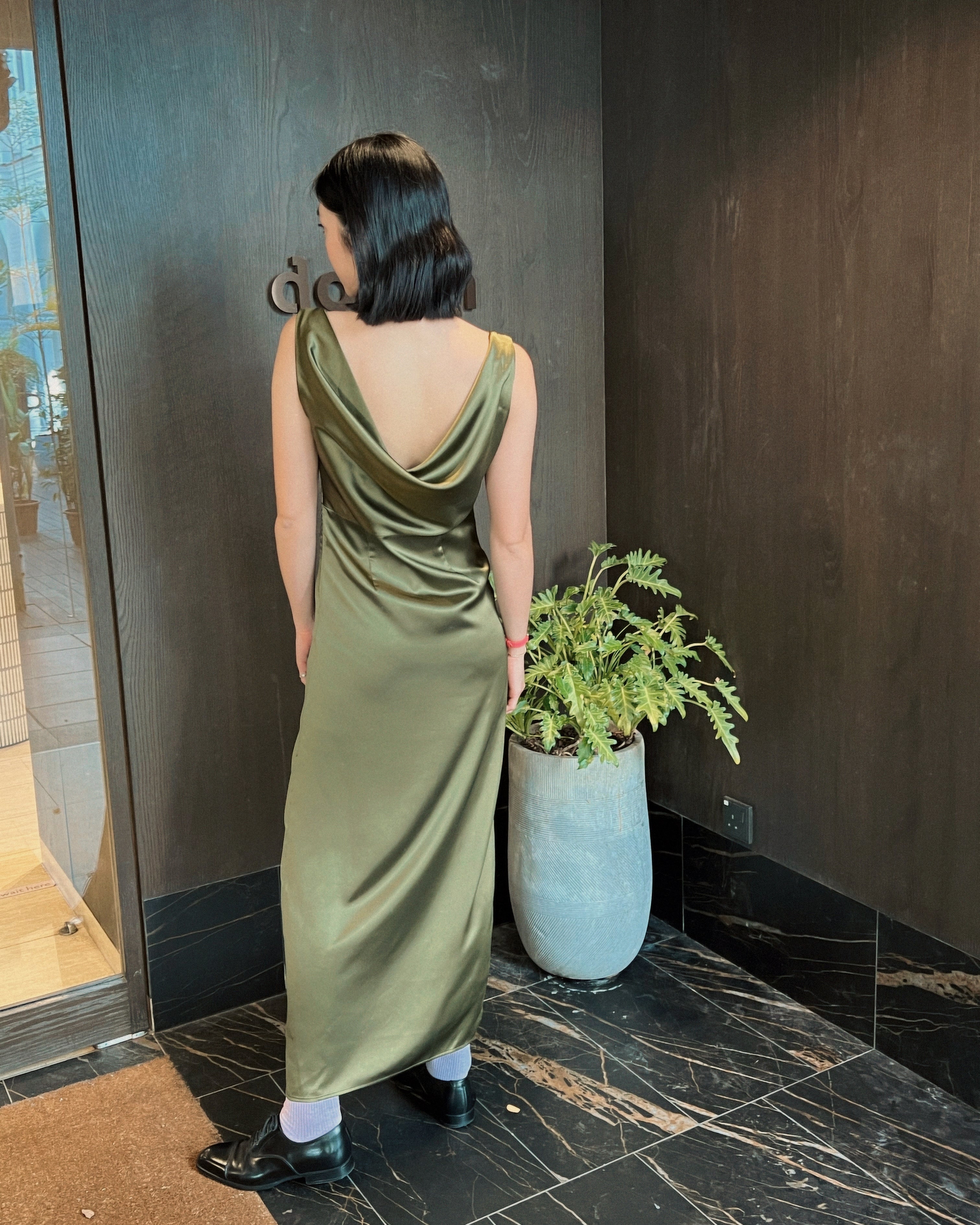 Plunge-back Satin Dress – LAUNDRY STUDIO
